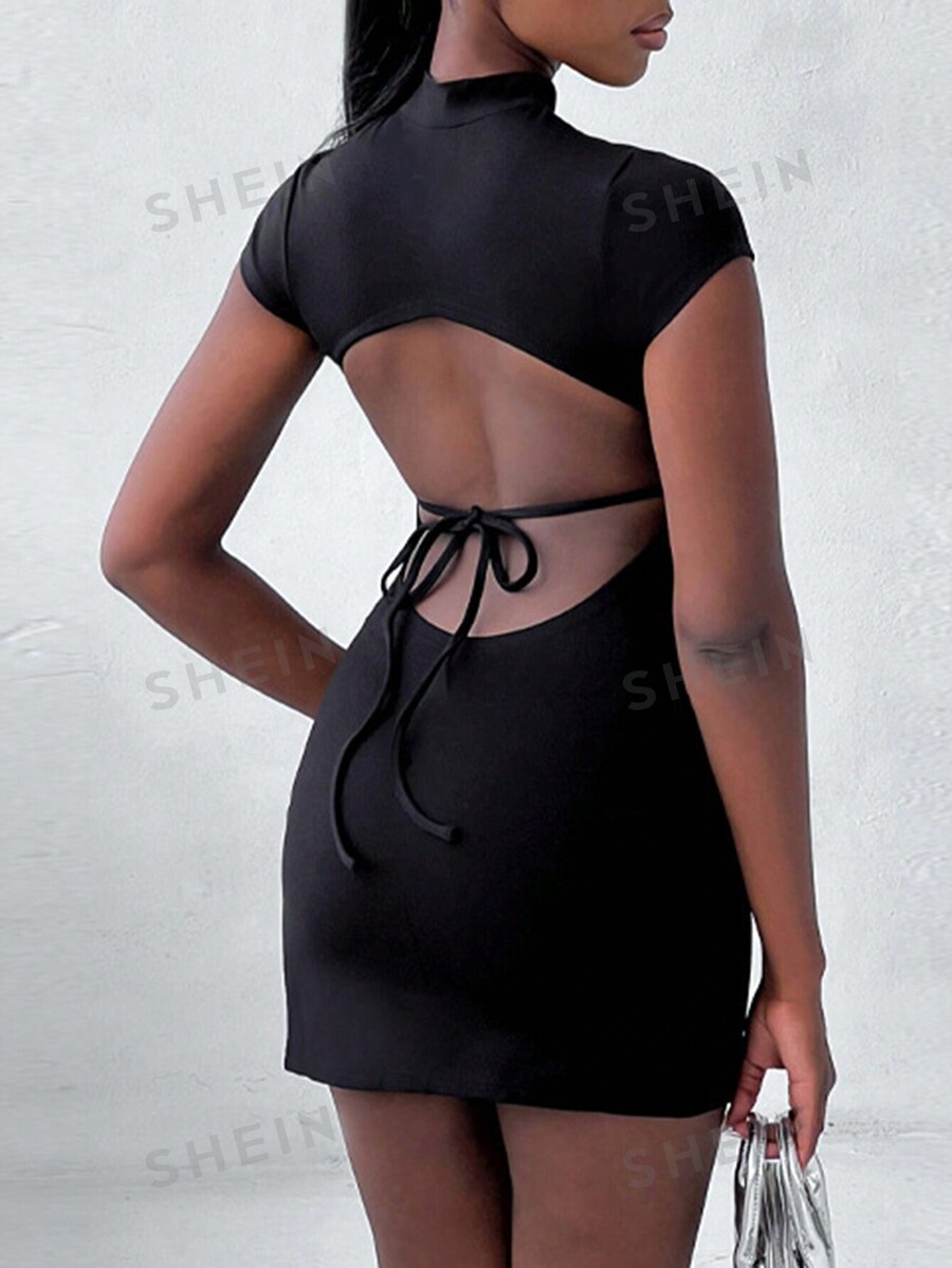 Ladies' Stand Collar Bodycon Solid Color Dress | SHEIN USA