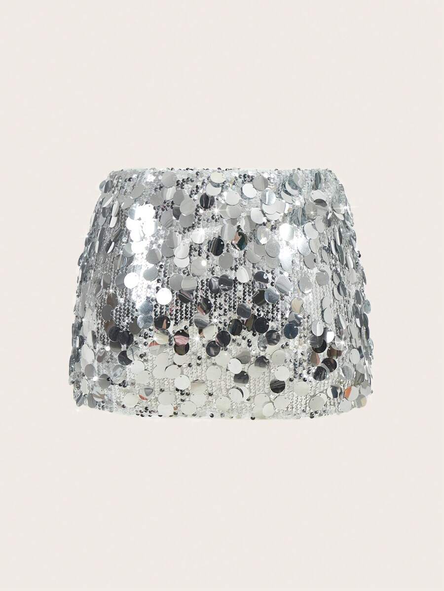 SHEIN ICON Silver Low Rise Sequin Decor Bodycon Mini Skirt | SHEIN USA