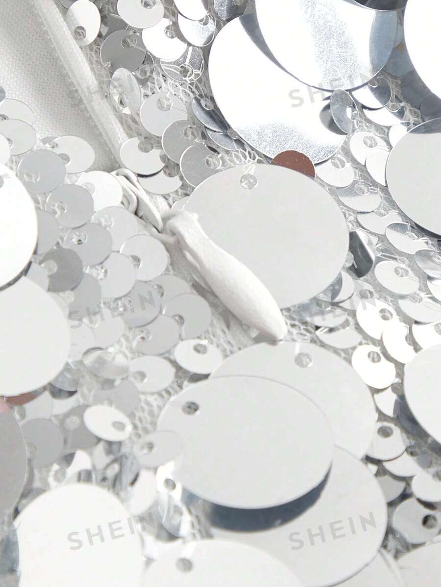 SHEIN ICON Silver Low Rise Sequin Decor Bodycon Mini Skirt | SHEIN UK