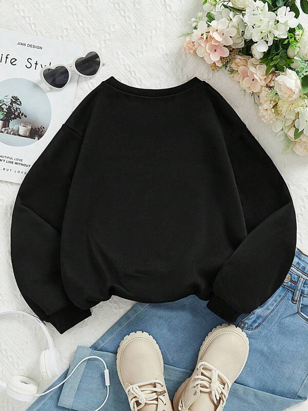 Tween Girl Floral And Letter Graphic Thermal Lined Pullover Shein Usa