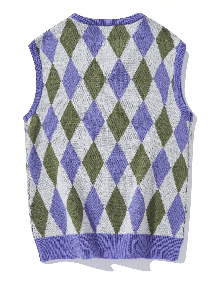 Manfinity Hypemode Men's Purple Diamond Grid V-neck Knit Vest | SHEIN UK