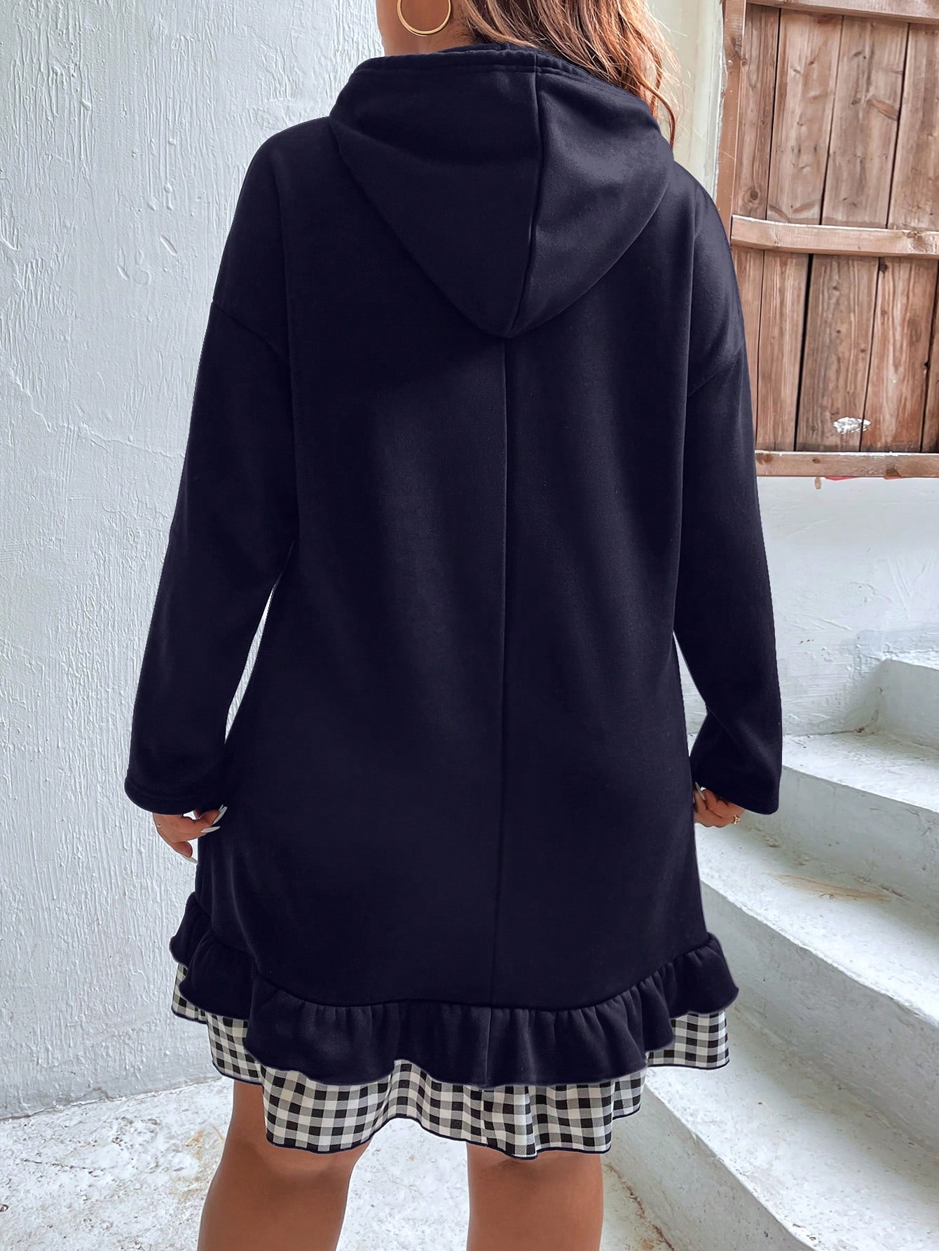 Plus Size Women's Plaid Hooded Sweatshirt Dress | SHEIN USA
