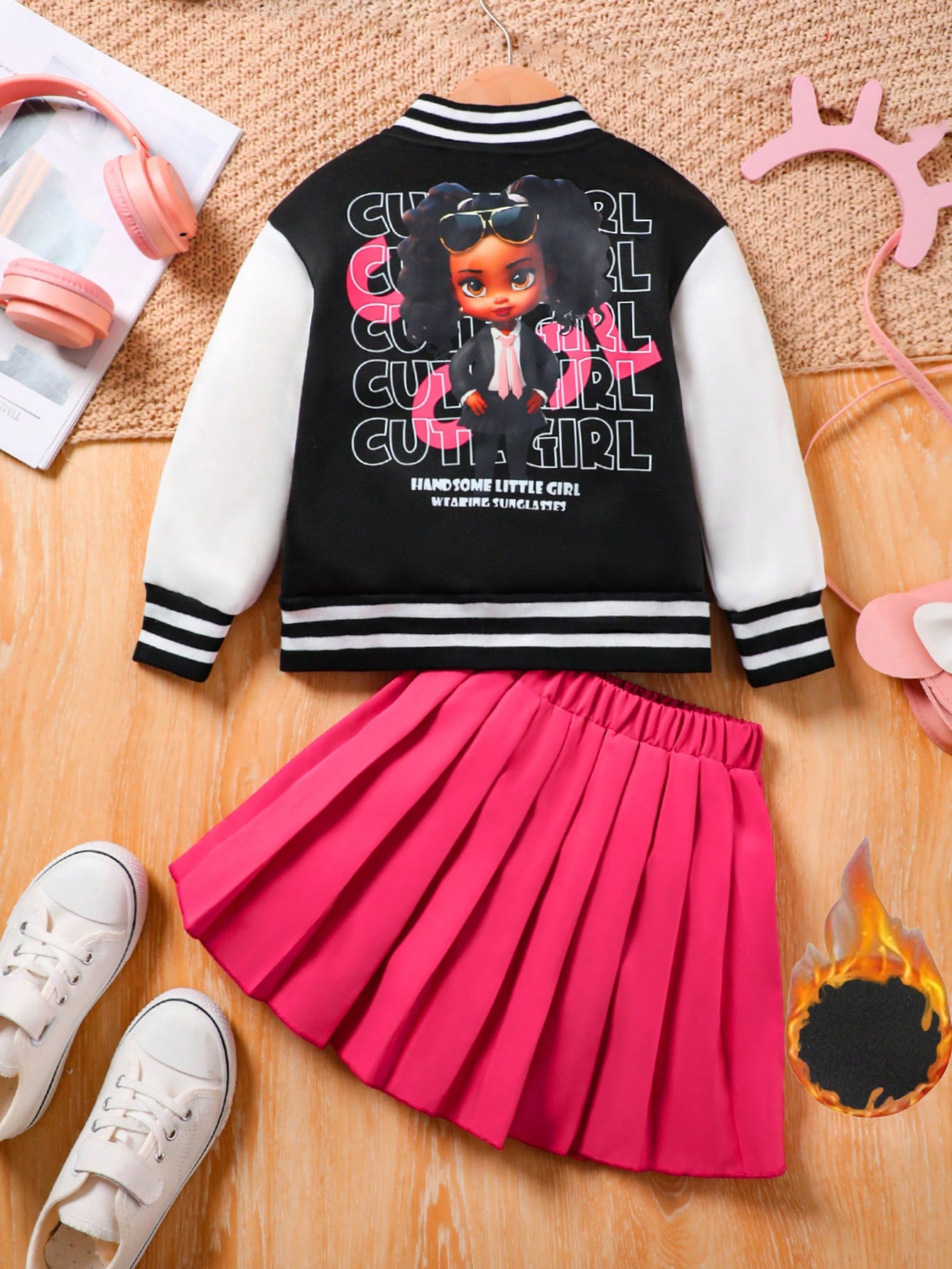 SHEIN Roupas De Duas Peças De Meninas Pequenas, Jaqueta De Baseball ...