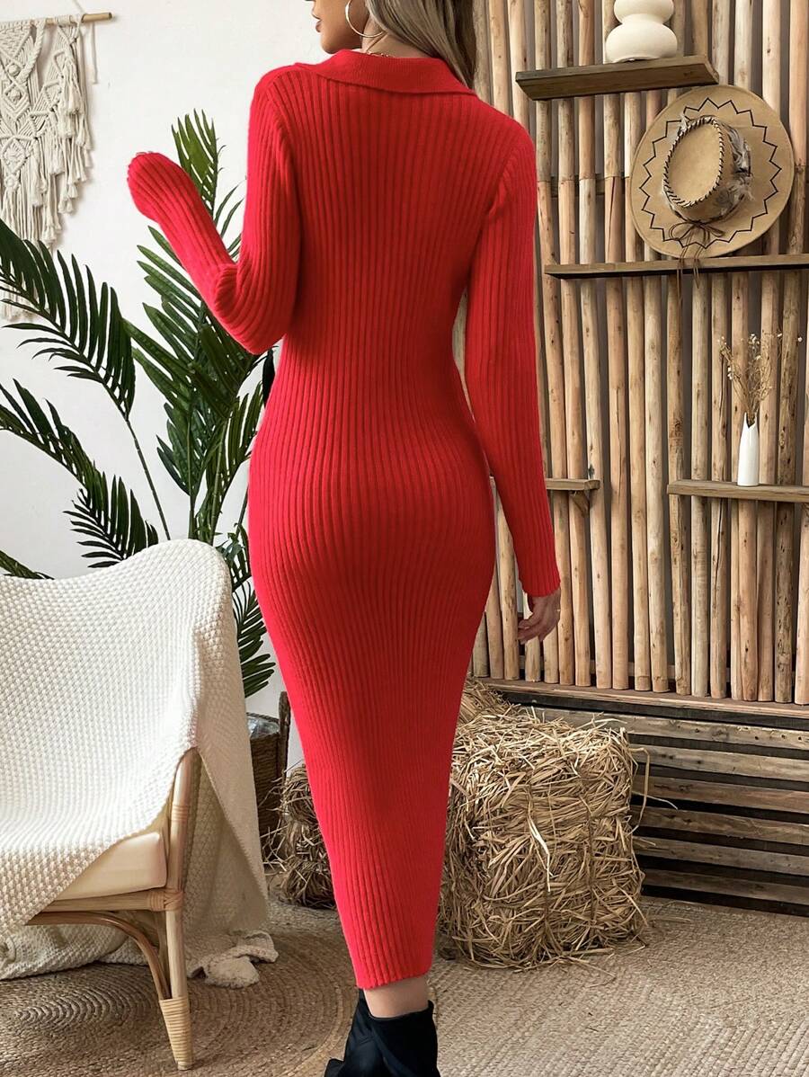 Shein Frenchy Polo Neck Ribbed Knit Sweater Dress Without Belt Shein Usa