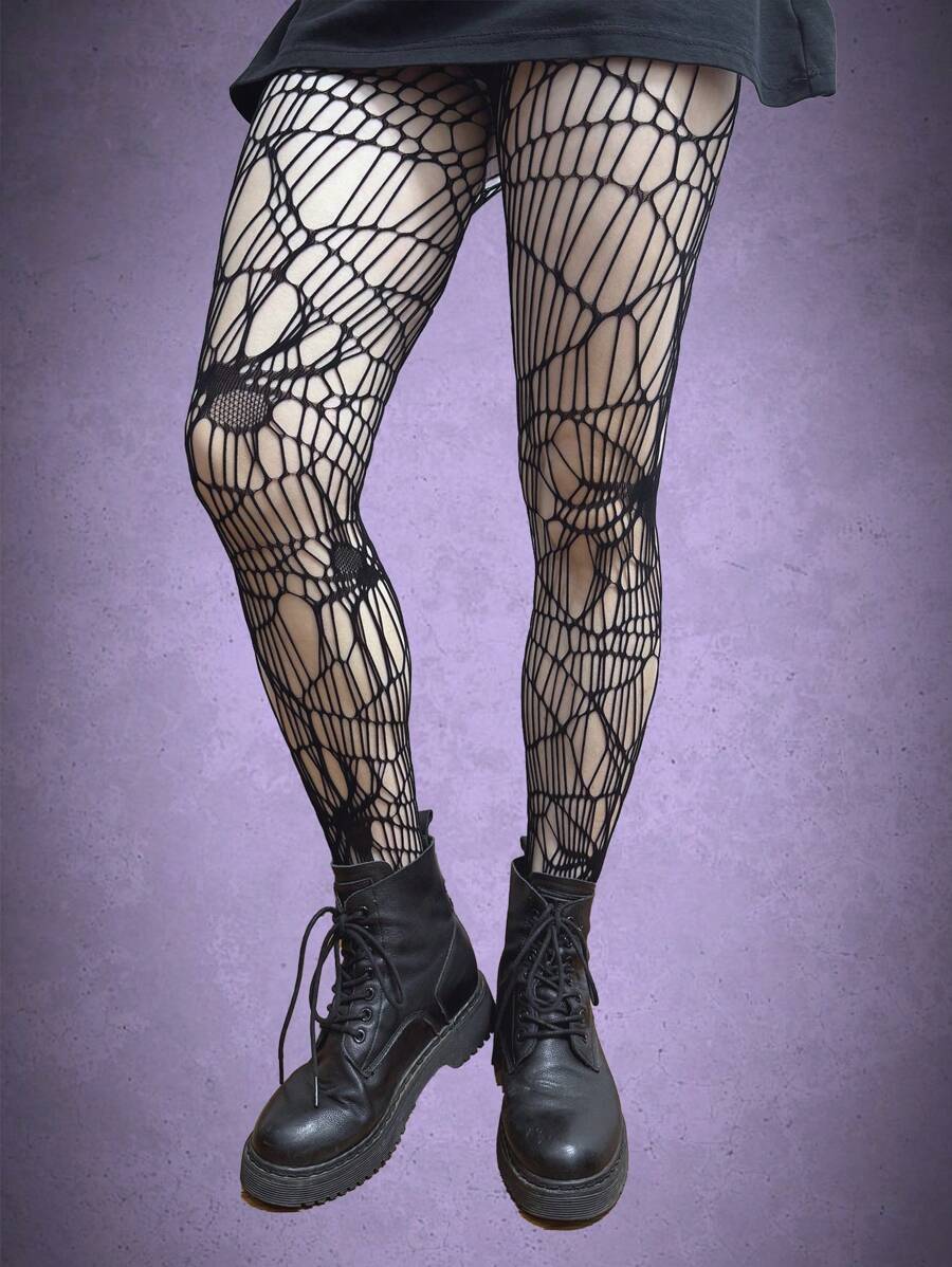 ROMWE Goth 1pair Spider Web Pattern Fishnet Tights | SHEIN UK