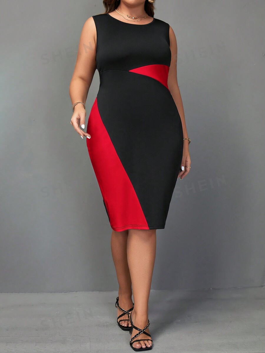 SHEIN Clasi Plus Size Color Block Slim Fit Bodycon Dress | SHEIN USA