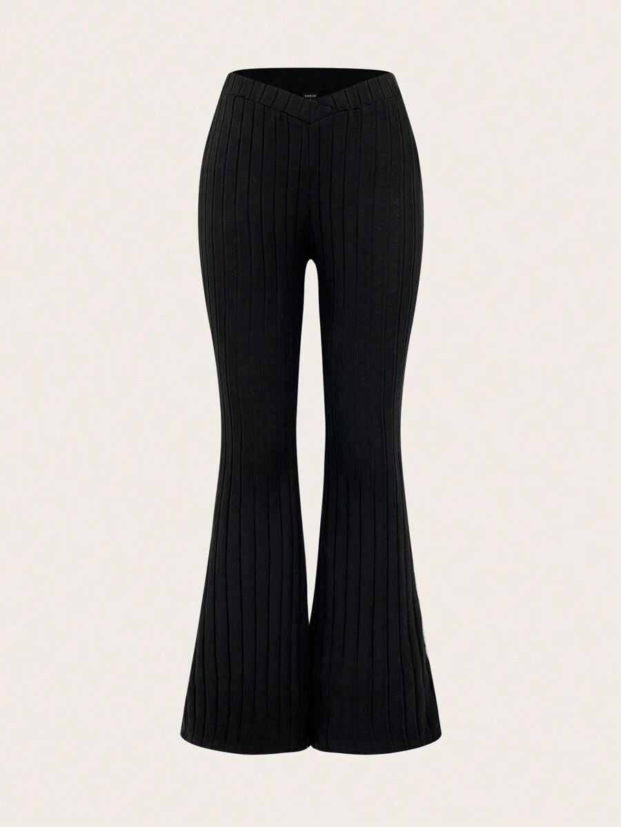 Flirla Women'S V-Waist Ribbed Flare Pants | SHEIN USA