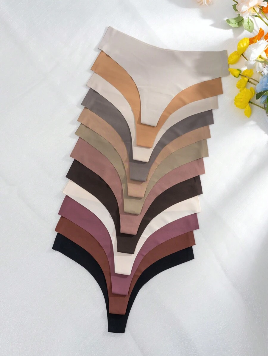 Women's Seamless Solid Color Sexy Thongs, 12pcs/Pack | SHEIN USA