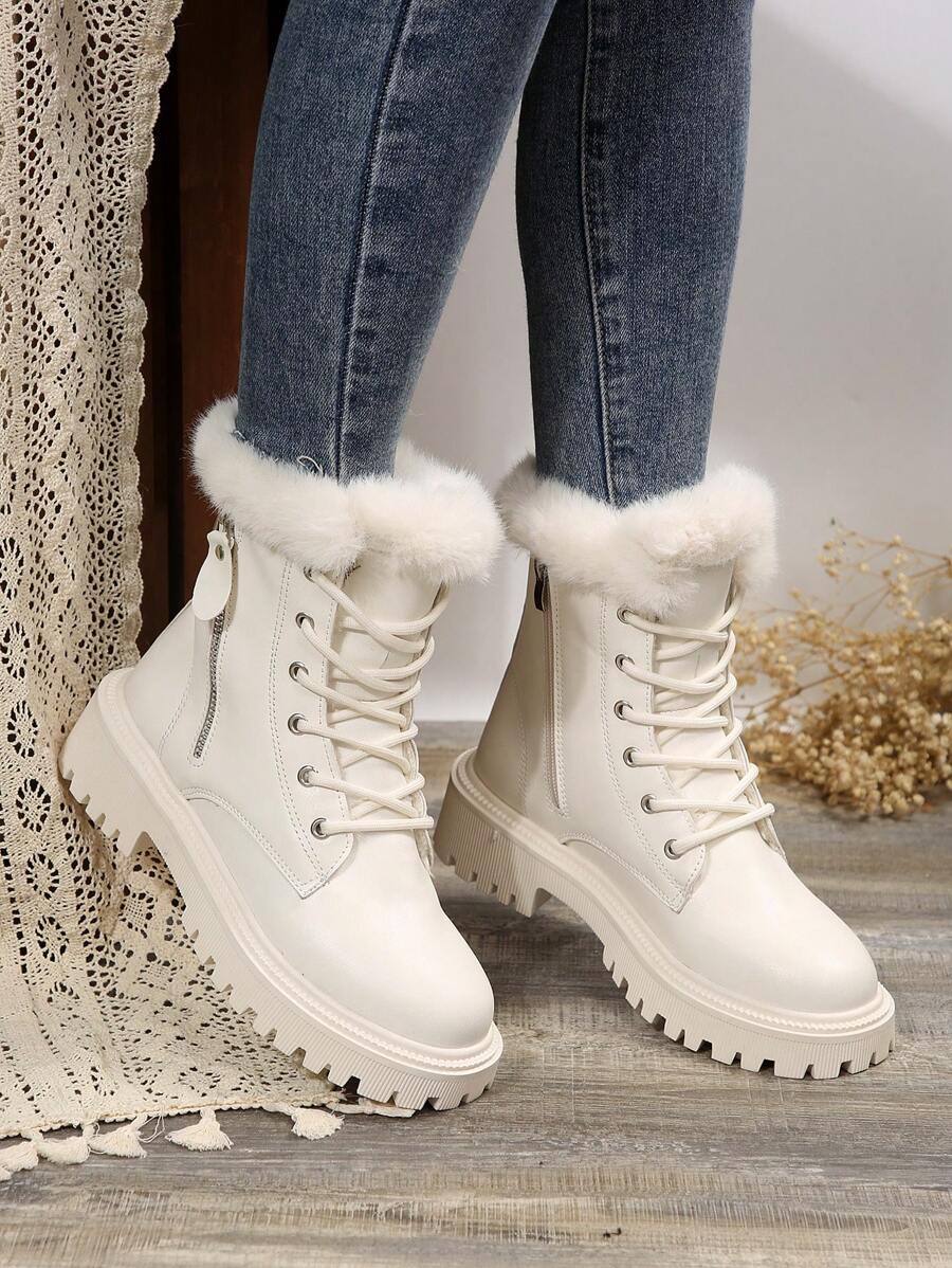 Women's Warm Winter Outdoor Ankle Boots With Plush Lining, Pure Color ...