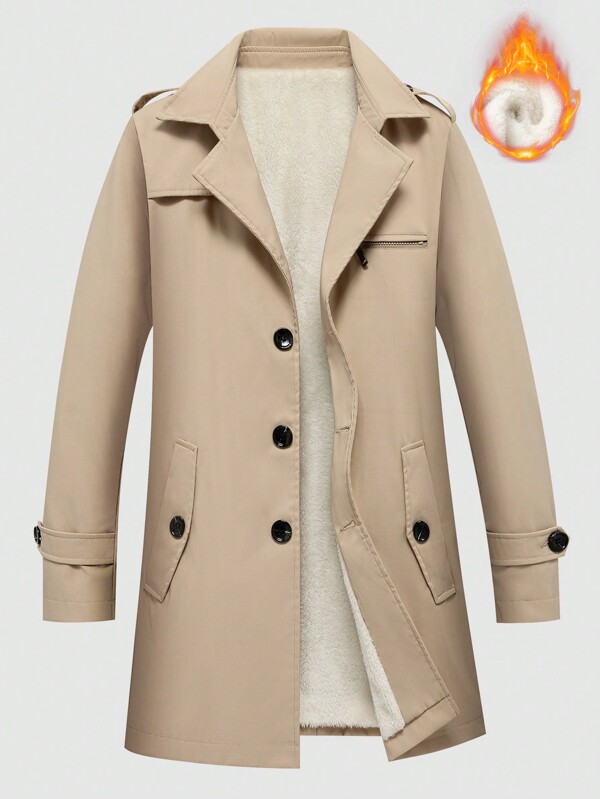 Manfinity Hypemode Men's Fleece Lined Trench Coat Jacket With Turn-down ...