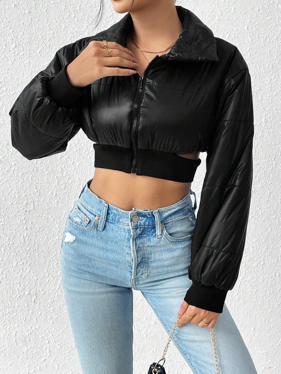 Chiquease Damen kurzer Cut Out gepolsterter Mantel Winterbekleidung ...