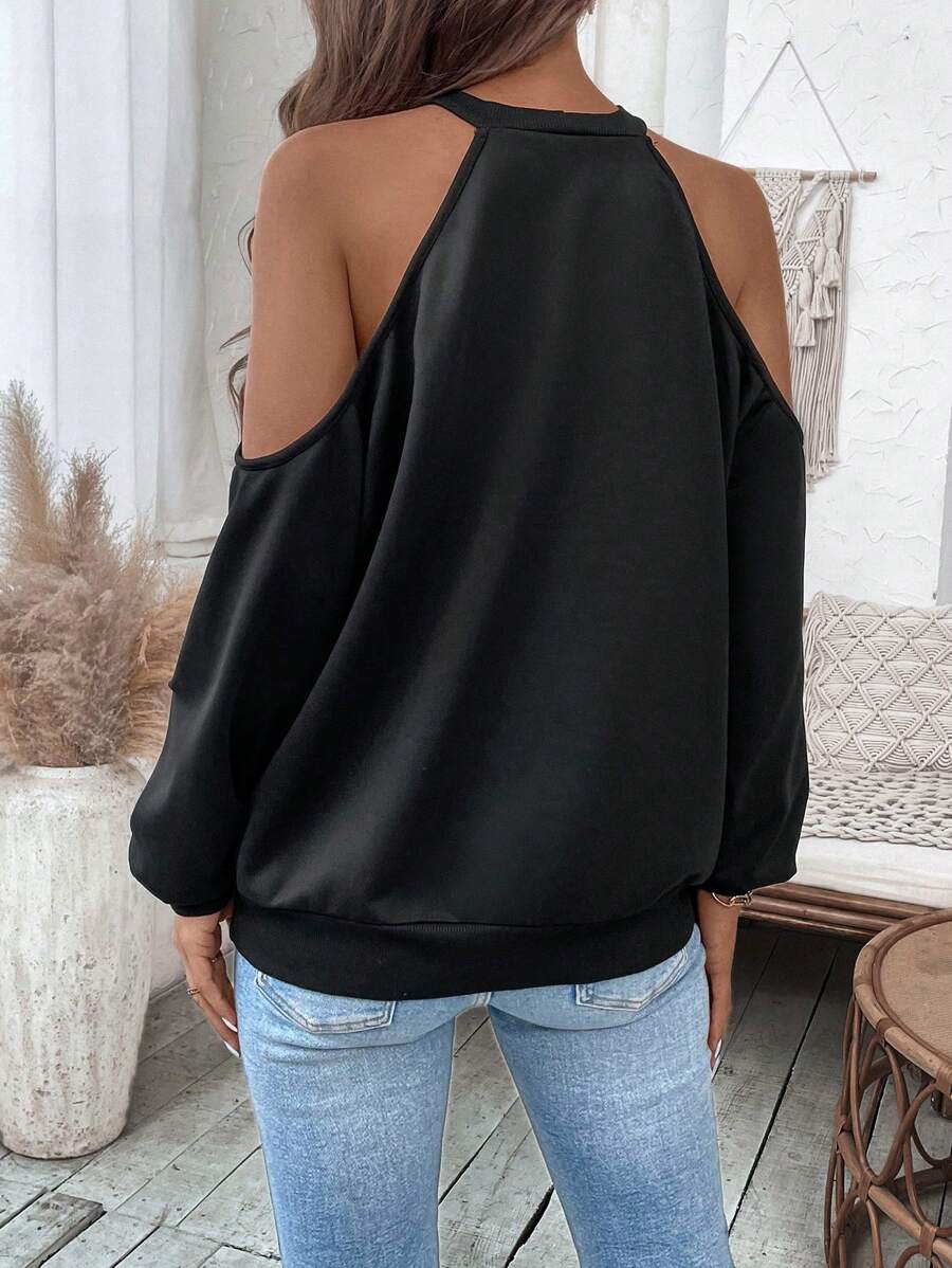 Shein Essnce Black Oversized Cold Shoulders Sweatshirt Shein Usa