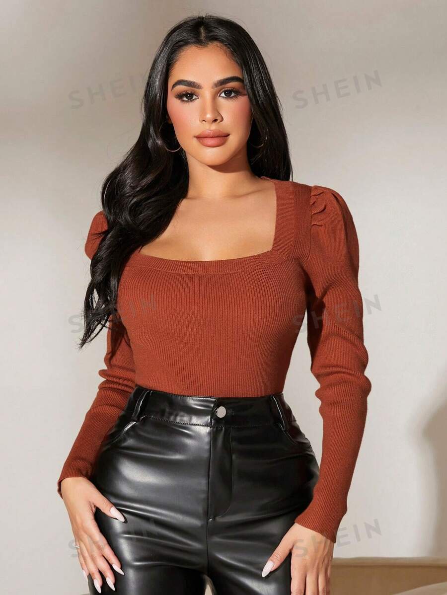 Shein Sxy Womens Sexy Gigot Sleeve Tight Turtleneck Sweater For Sale