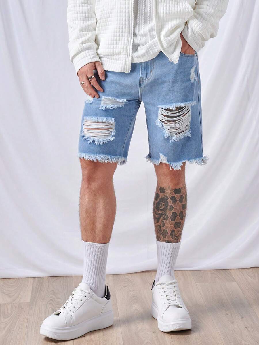 Manfinity EMRG Men's Regular Fit Mid Waist Asymmetric Ripped Denim ...