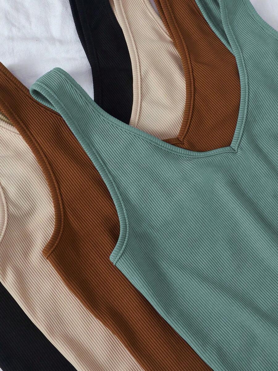 SHEIN Relaxiva Women's 4pcs Solid Color Tank Tops | SHEIN USA