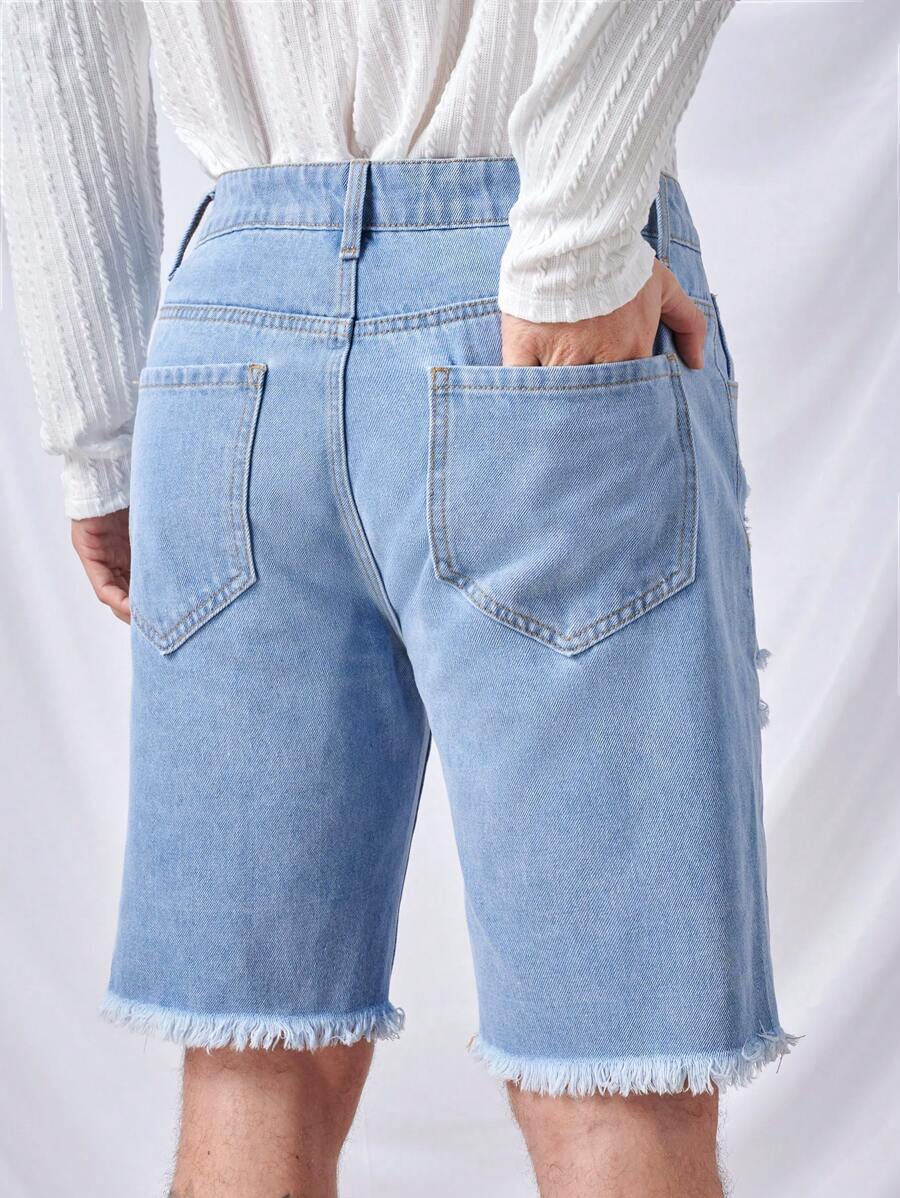 Manfinity EMRG Men's Regular Fit Mid Waist Irregular Ripped Denim ...