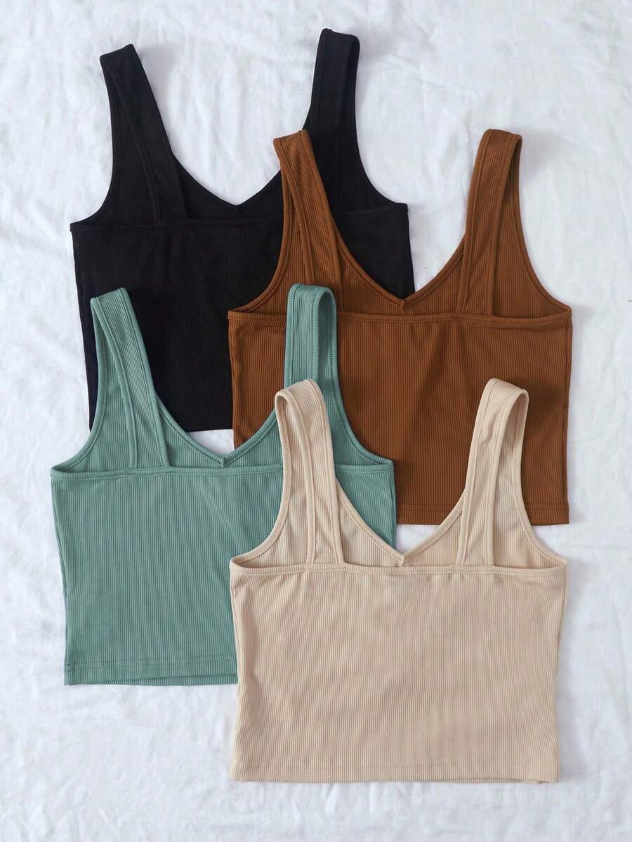SHEIN Relaxiva Women's 4pcs Solid Color Tank Tops | SHEIN USA