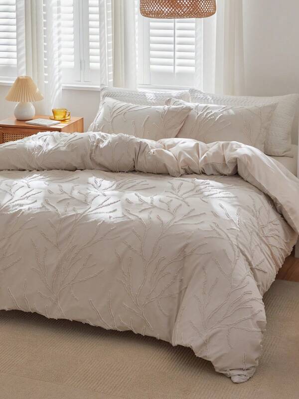 3pcs Beige Cutout Branch Pattern Bedding Set | SHEIN USA