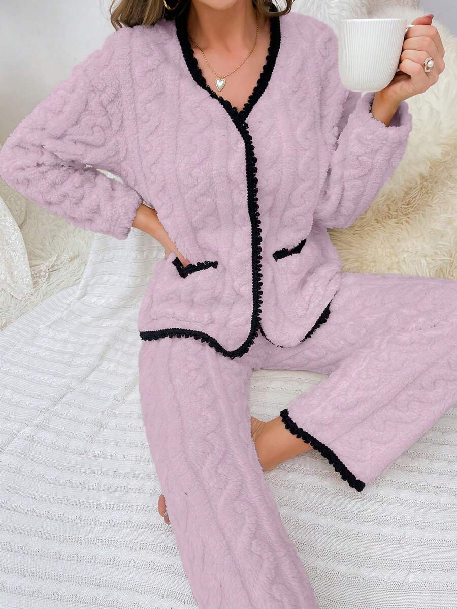 Women's Solid Color Plush Homewear Set | SHEIN USA