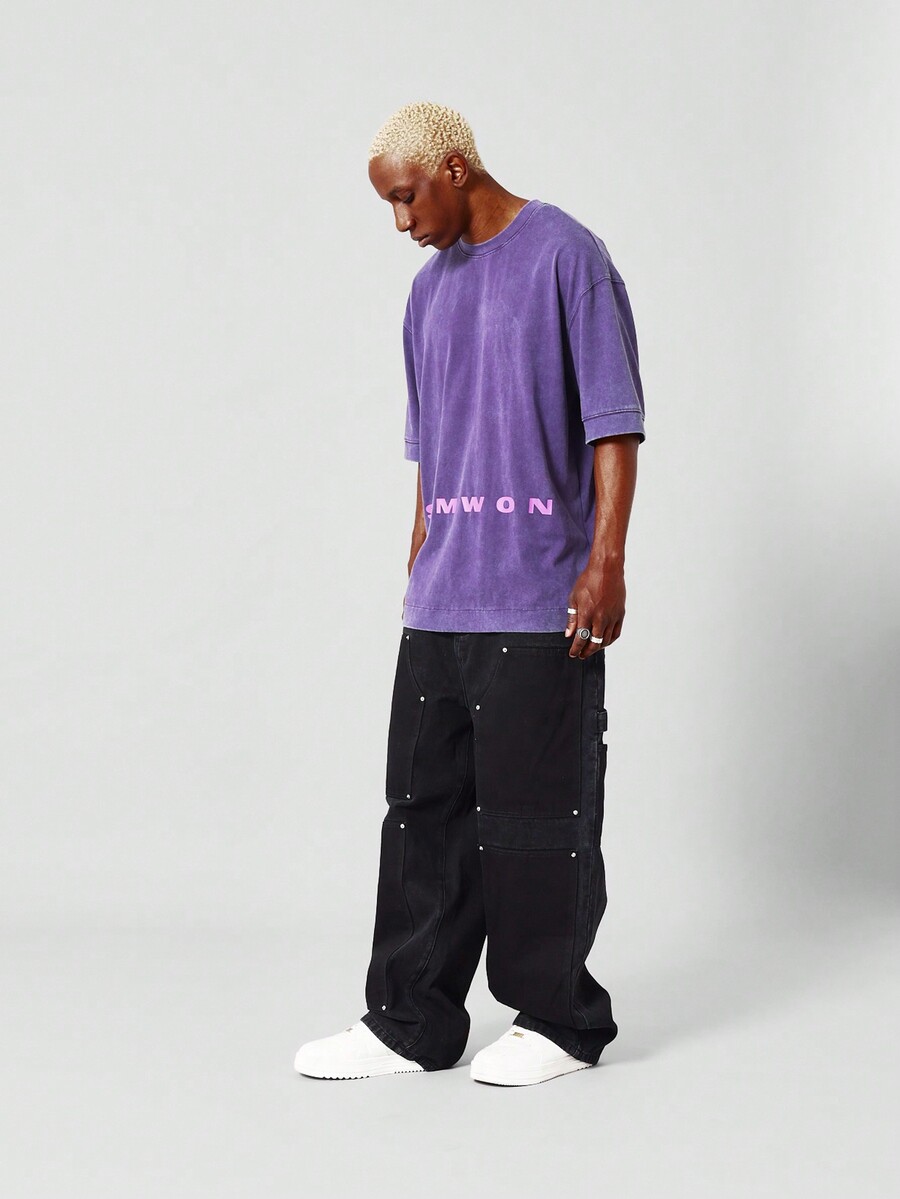 SUMWON Oversized Fit Washed Tee With Front Logo Graphic | SHEIN UK