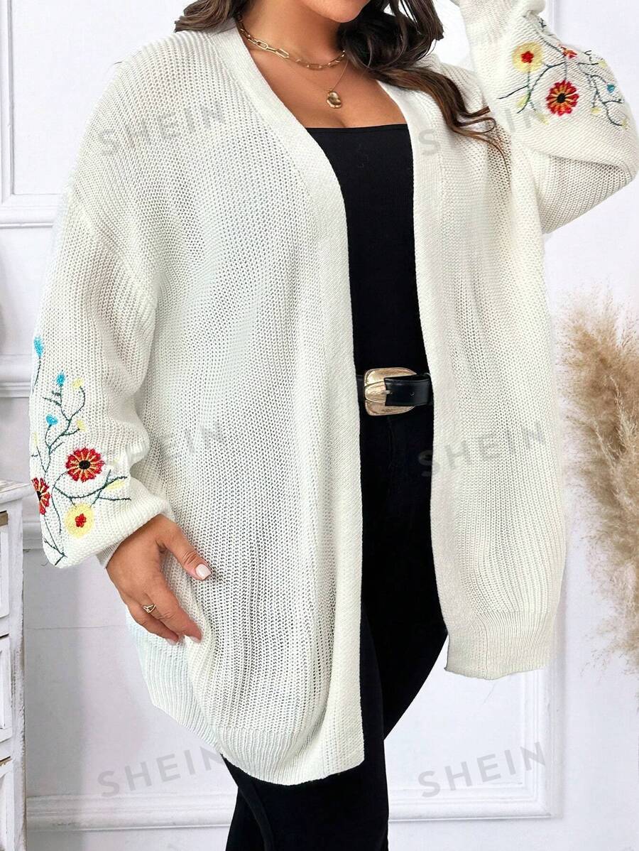SHEIN LUNE Women'S Plus Size Cardigan With Embroidered Letters, Open ...