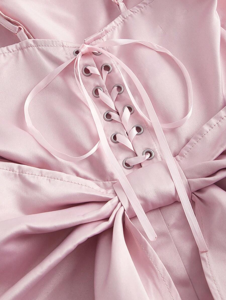 SHEIN MOD Plus Size Women's Pink Halter Dress With Bowknot Decoration ...