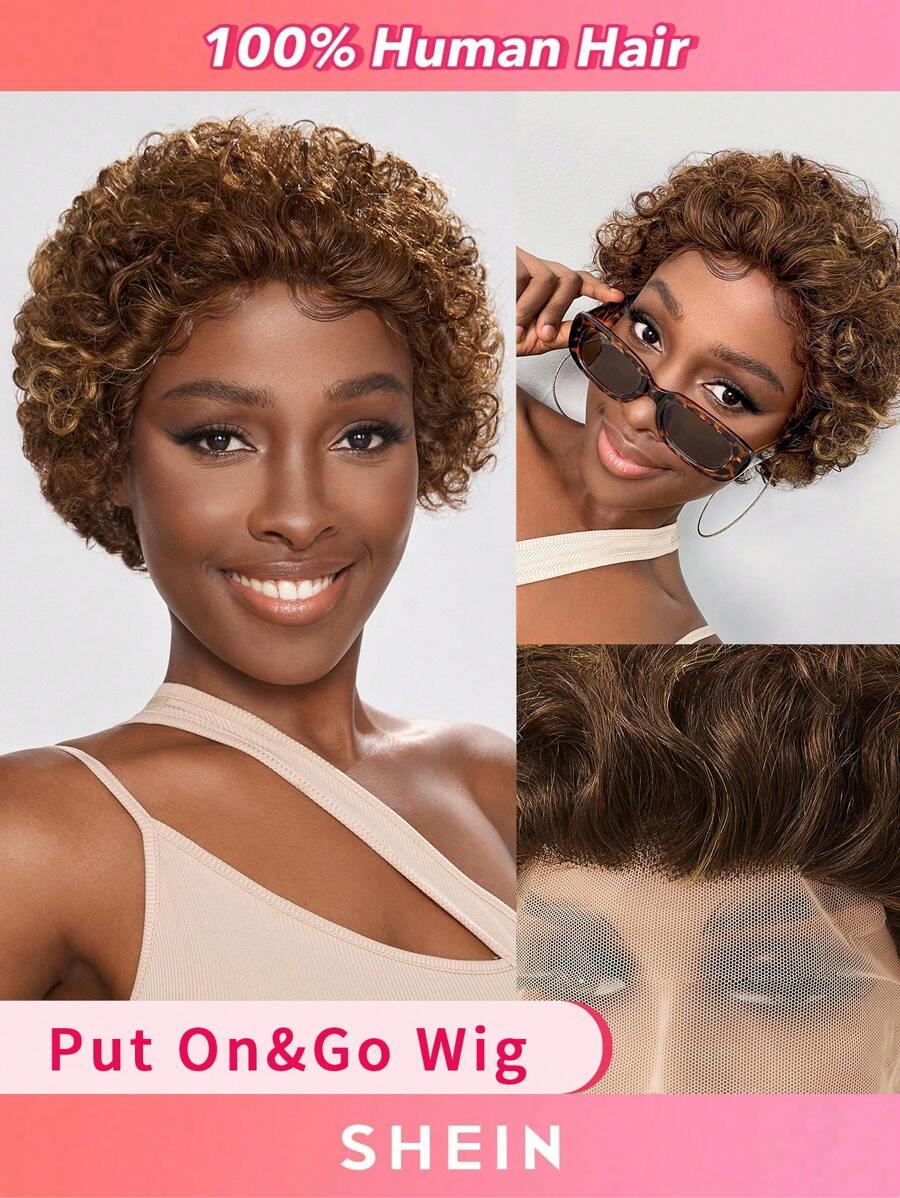 Transparent Lace Pixie Cut Curly 13 X 1 Lace Front Wig 150% Density ...