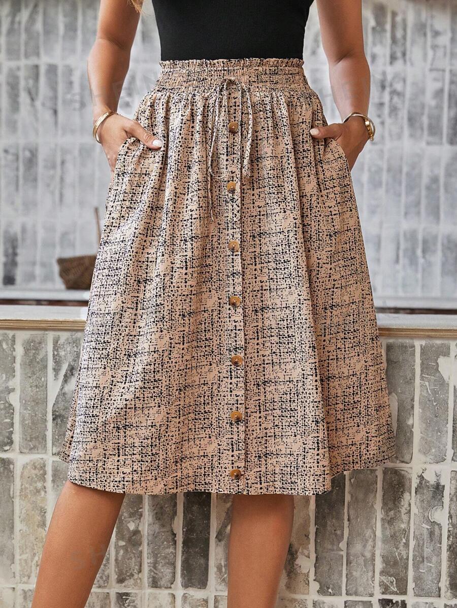 Shein Lune Womens Elastic Waist Knee Length Skirt Shein Usa