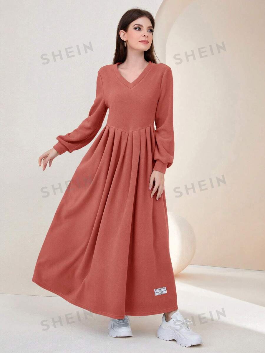 SHEIN Mulvari Vestido modesto con mangas farol y corte evasé estilo árabe para mujer | Moda de ...