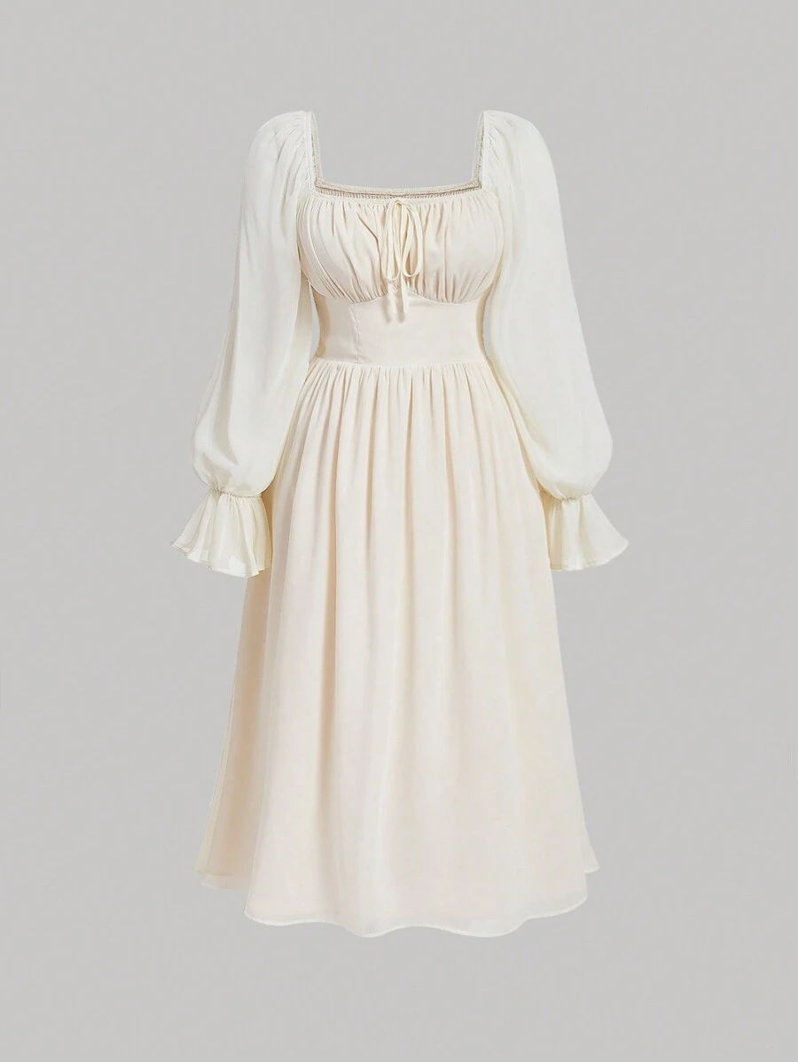 SHEIN MOD Plus Size Women's Ruched Chest Ruffle Sleeve Dress | SHEIN USA