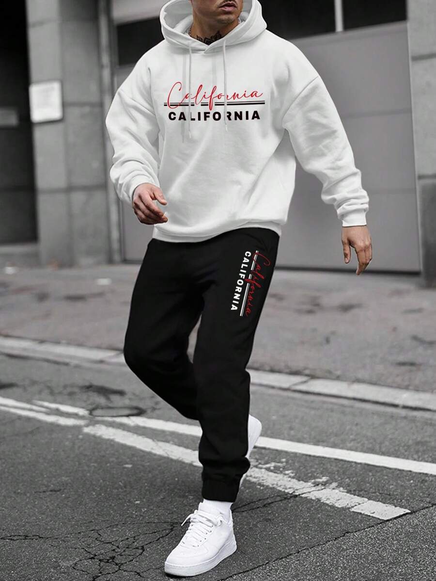 Manfinity Homme Men's Hoodie And Sweatpants Set With Text Print | SHEIN