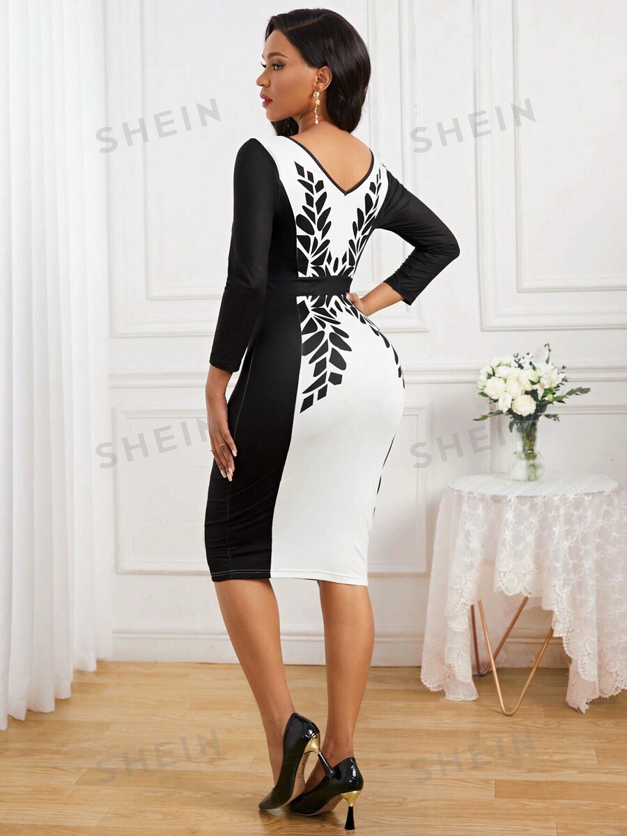 SHEIN Lady Women's Slim Fit Color Block Geometric Printed Dress | SHEIN UK