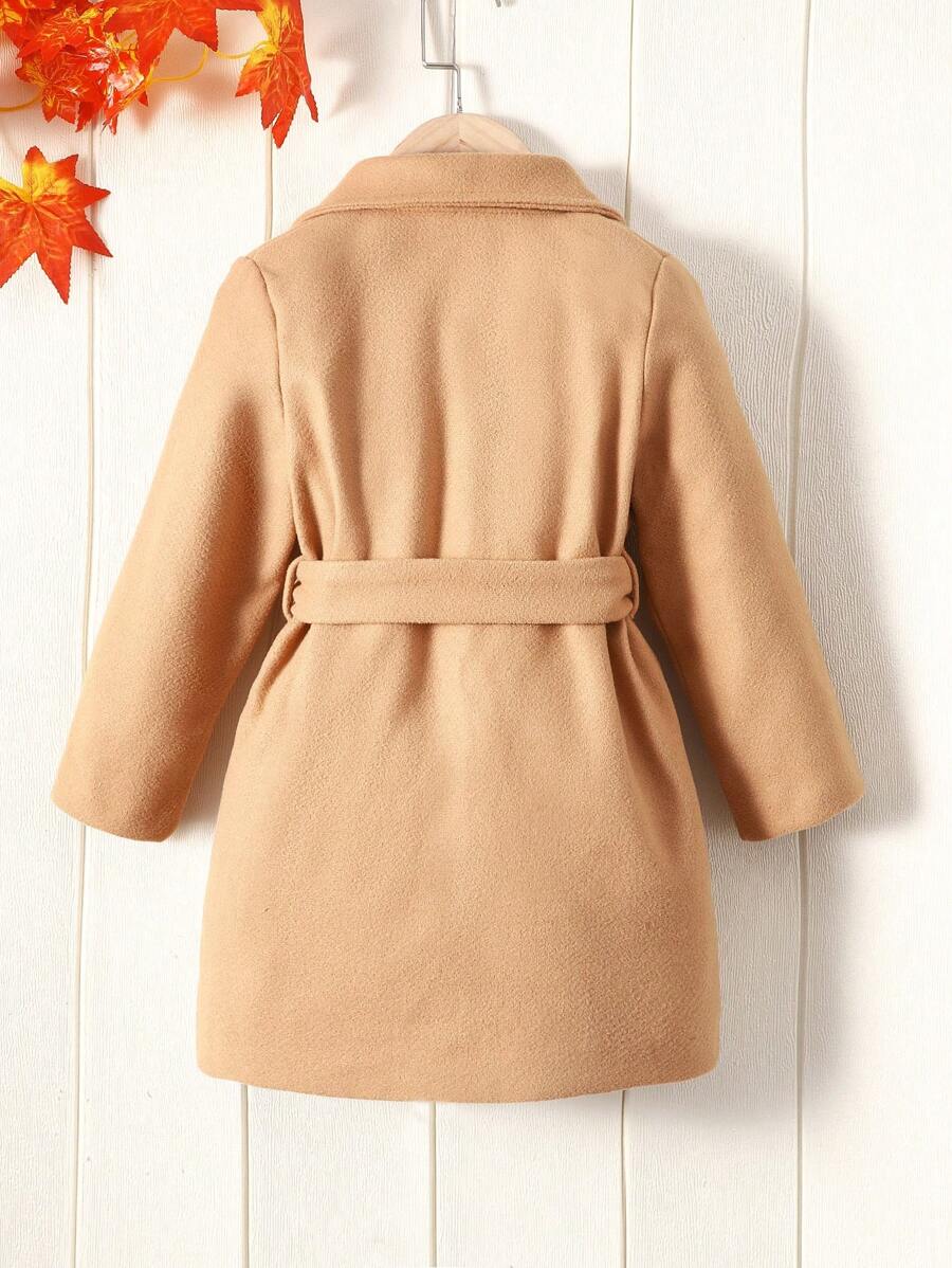SHEIN Little Girls' Double Breasted Belted Woolen Jacket | SHEIN UK
