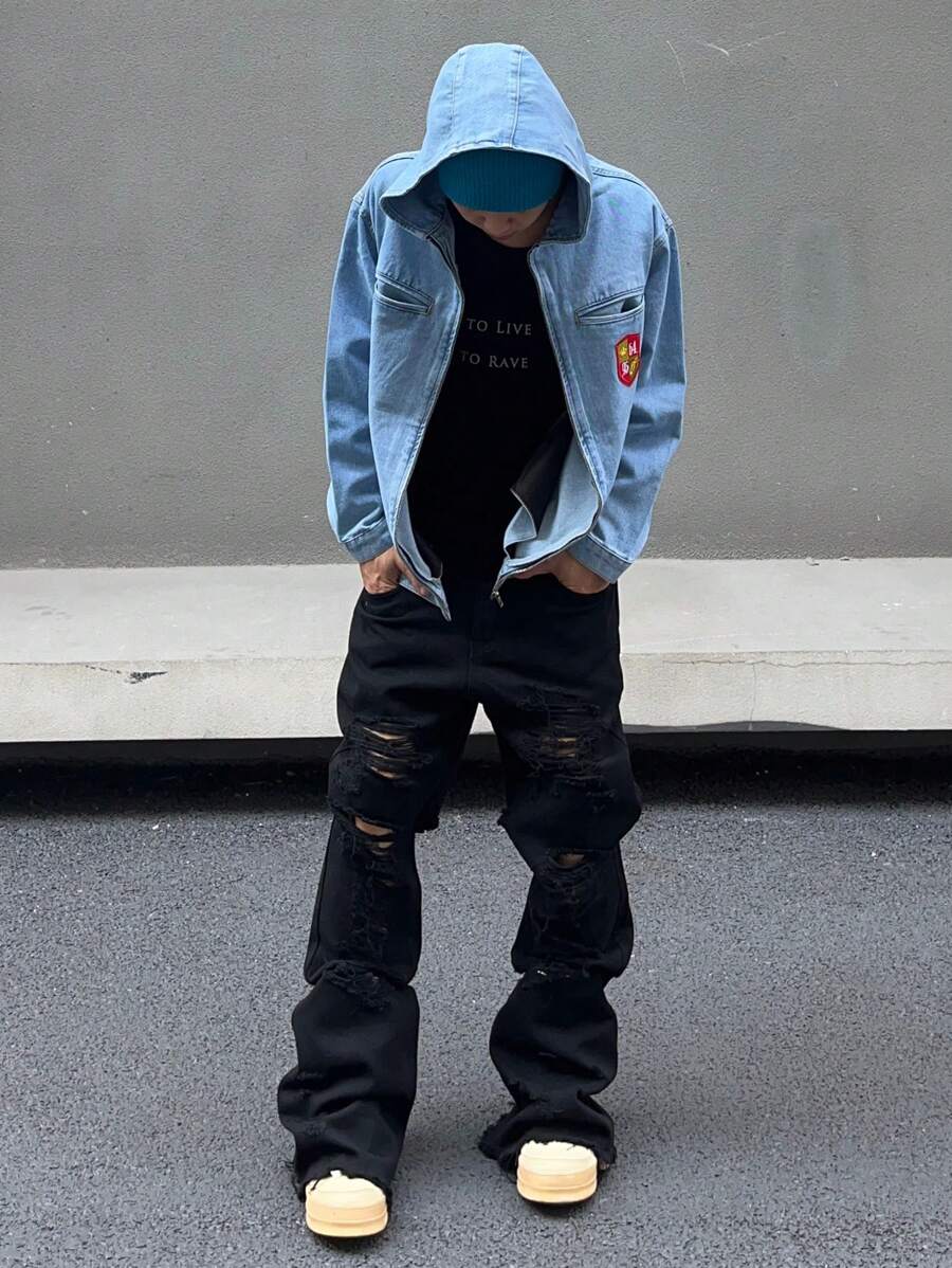 Manfinity EMRG Men's Solid Color Ripped Jeans | SHEIN USA