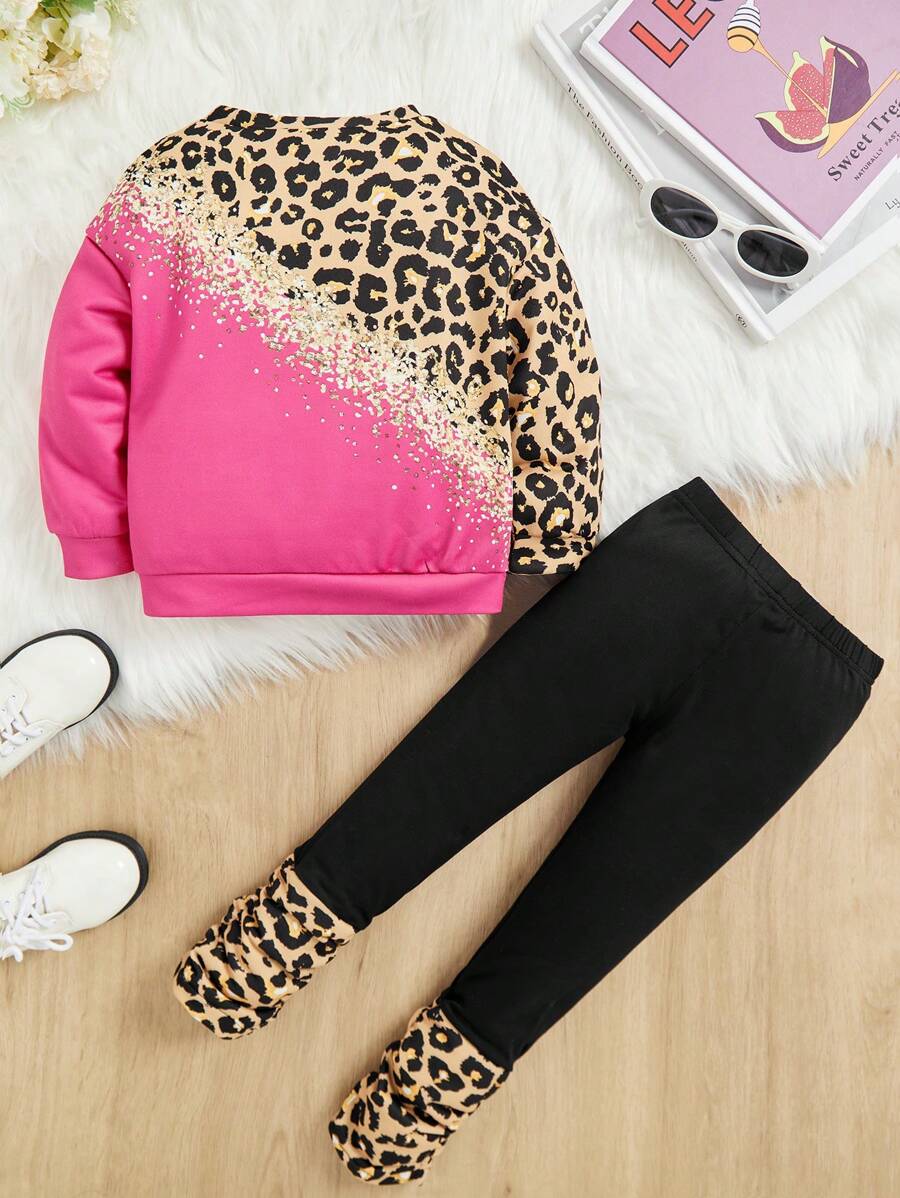 SHEIN Kids QTFun Young Girl Two-Piece Patchwork Leopard Print Top And ...