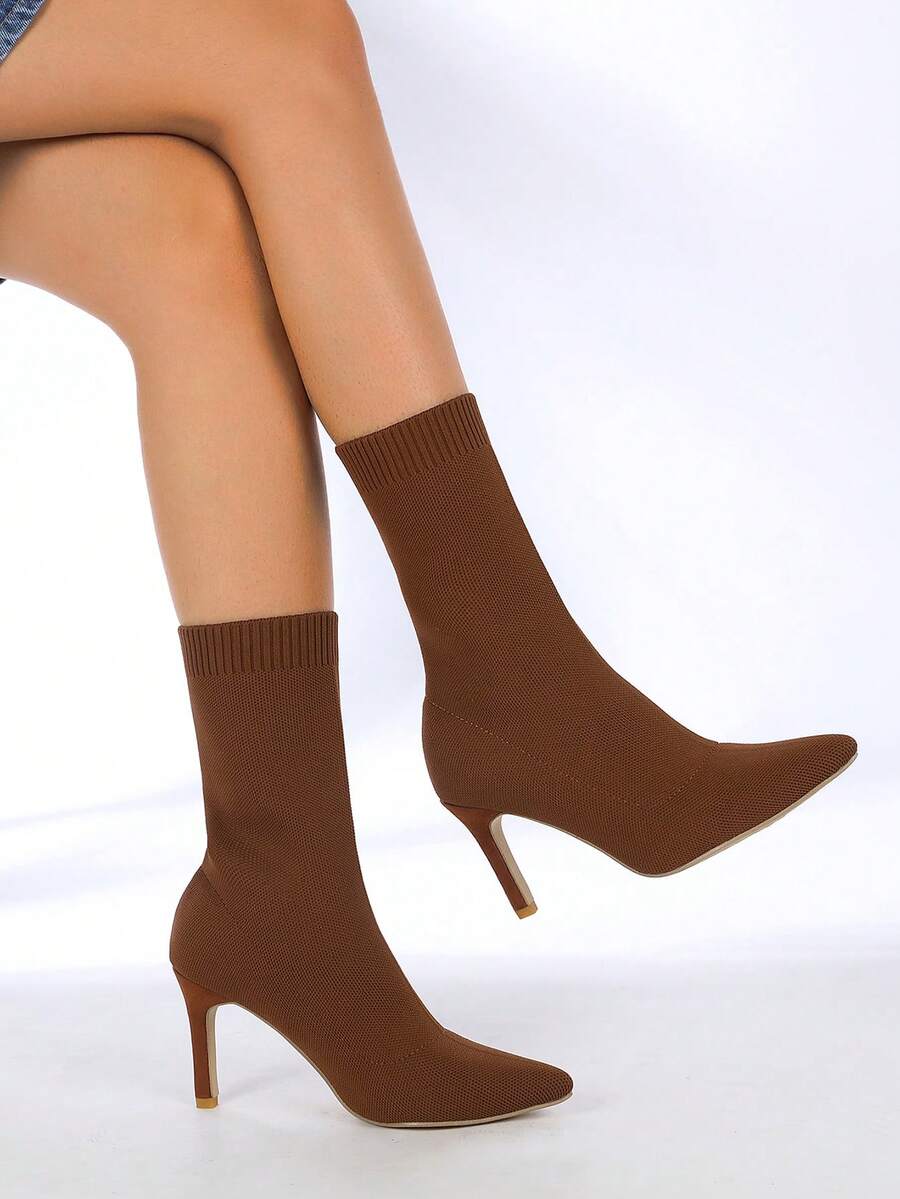 Botas Tipo Calcetín Elásticas Para Mujer, Tacones Altos Con Punta ...