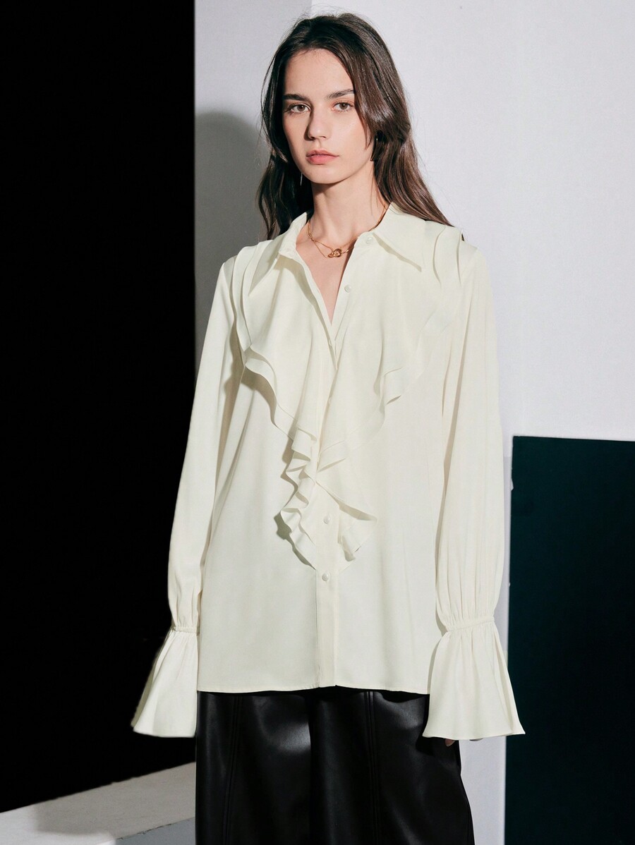 Anewsta Flounce Hem Flared Sleeve Shirt | SHEIN USA