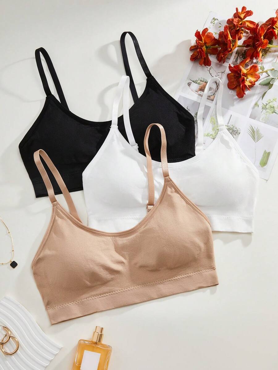 Women's Wire-free Solid Color Bra (3pcs/set) | SHEIN USA