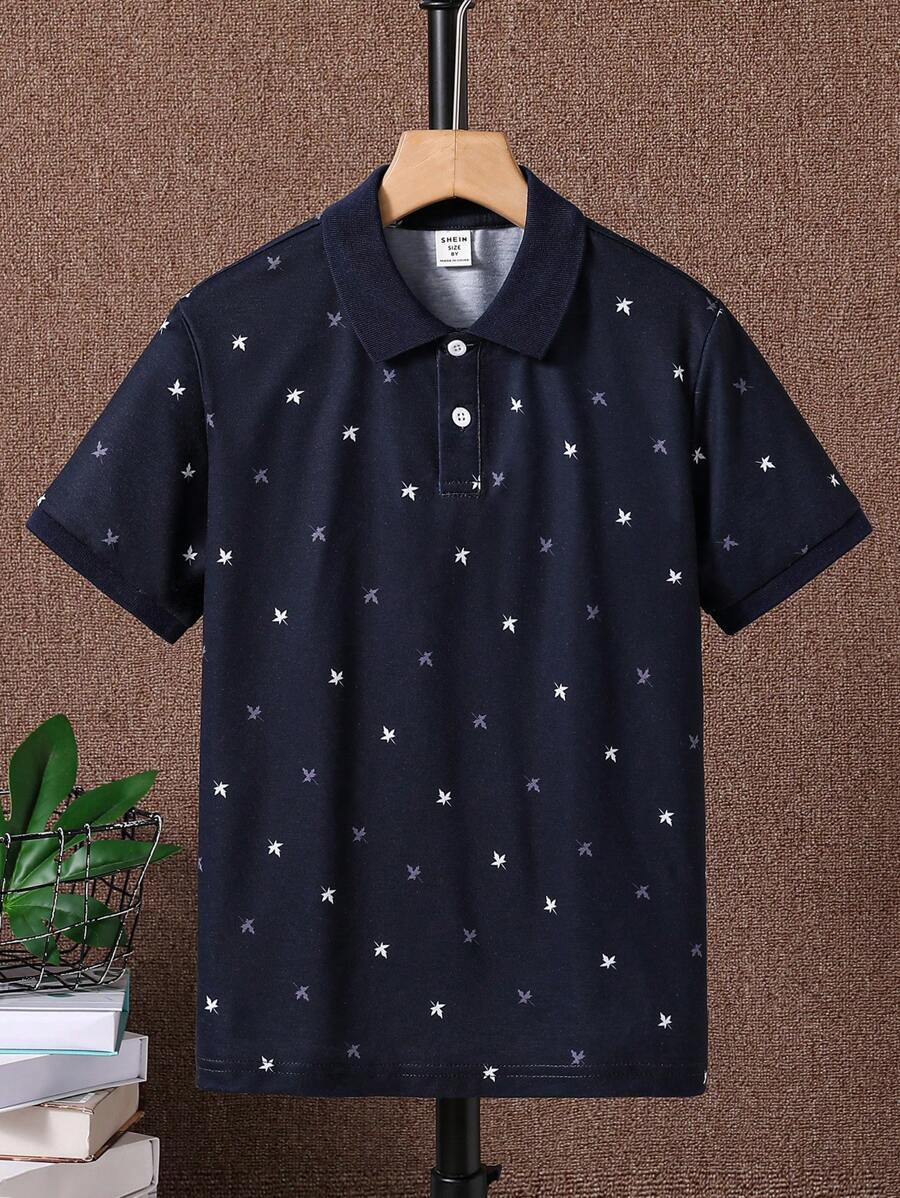 SHEIN Boys' Vintage College Style Short-Sleeved Embroidered POLO Shirt ...