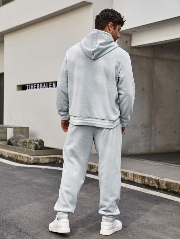 Manfinity LEGND Men's Plus Size Letter Print Hooded Sweatshirt And Sweatpants Two-piece Set | SHEIN