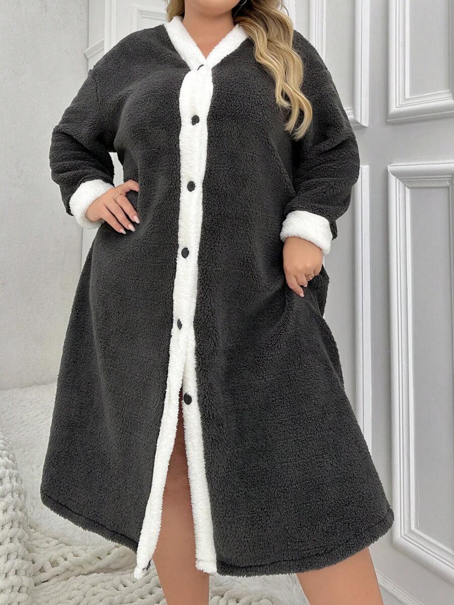 Women's Plus Size Color Block Plush Robe | SHEIN USA