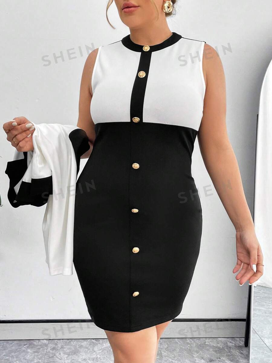 SHEIN Privé Zweiteiliges Set Für Damen In Übergröße Mit Kontrastbesatz, Rolllaschenärmeln ...