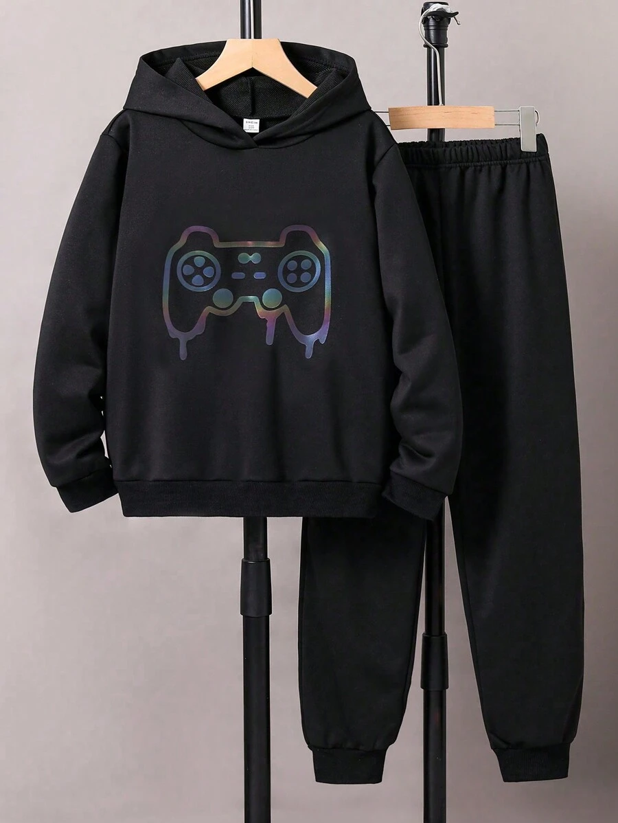 Tween Boy Gamepad Print Hoodie & Sweatpants | SHEIN USA