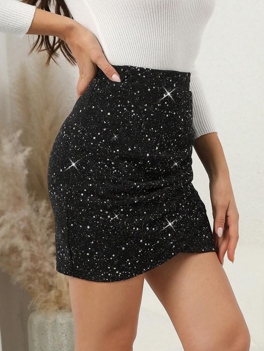 SHEIN Clasi Rhinestone Ruched Wrap Skirt | SHEIN