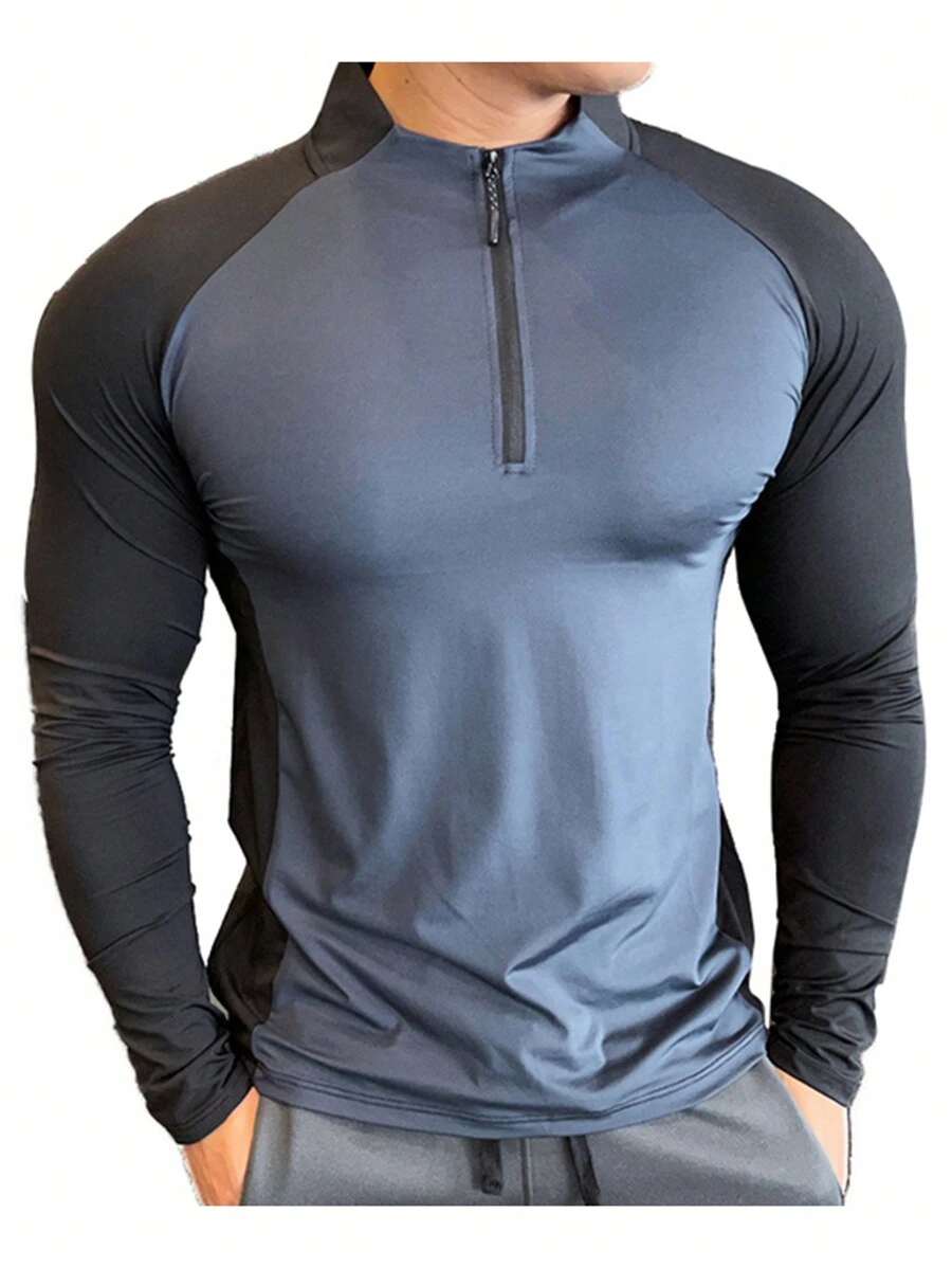 Manfinity Sport Corelite Men's Stand Collar Color Blocking Sports Long ...