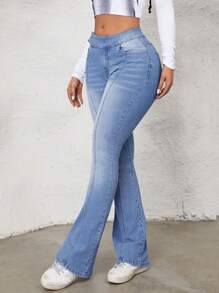 SHEIN ICON Women's Light Blue Slim Fit Washed Denim Jeans | SHEIN USA