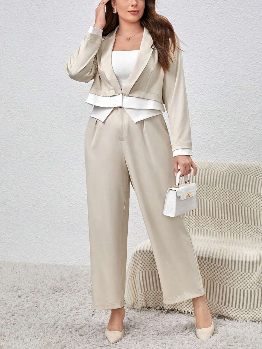 SHEIN Privé Plus Size Color-Block 2 In 1 Suit | SHEIN USA