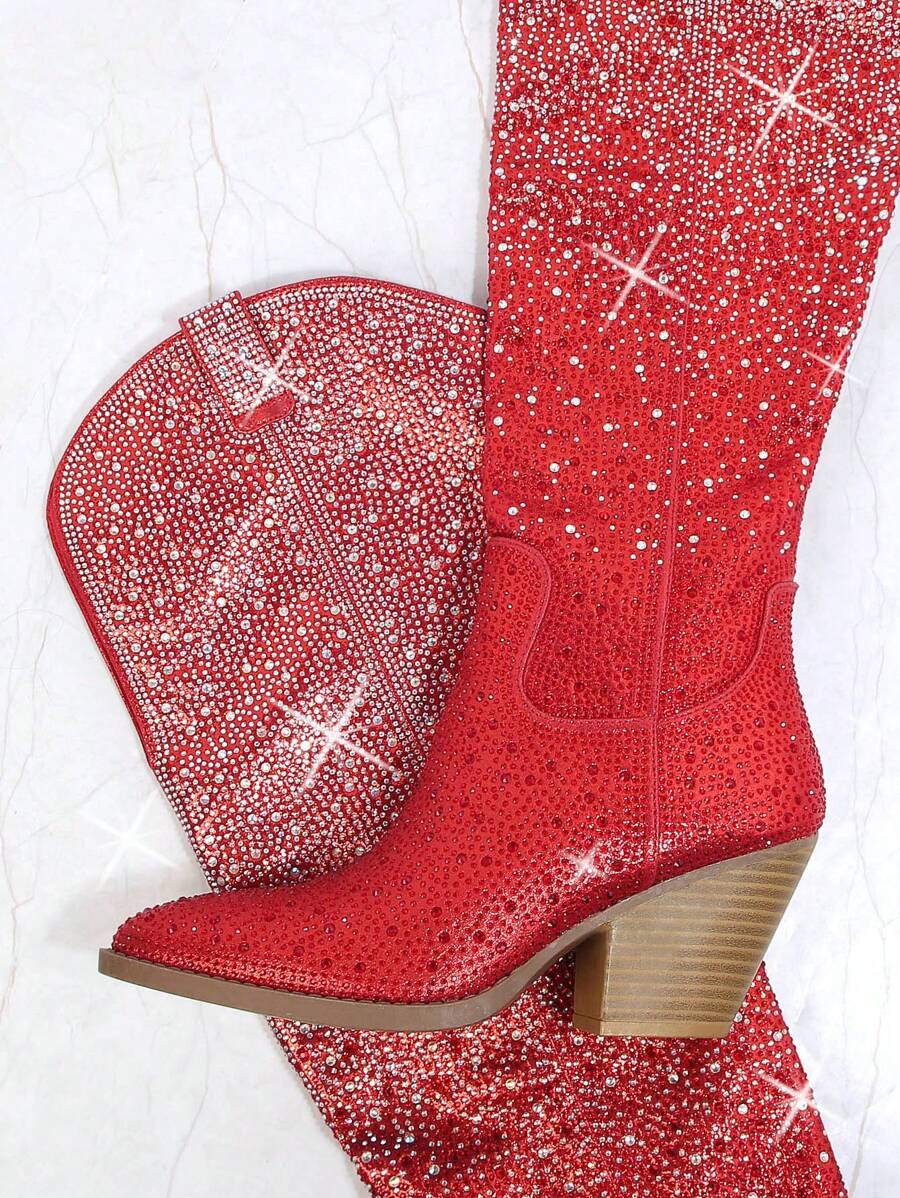 SHUZIA Bottes de cowboy occidentales rouges overknee à gradient de ...