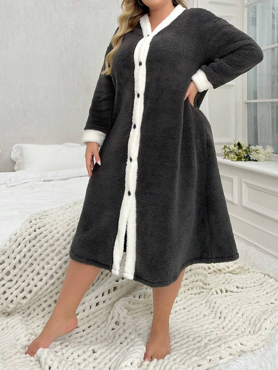 Women's Plus Size Color Block Plush Robe | SHEIN USA