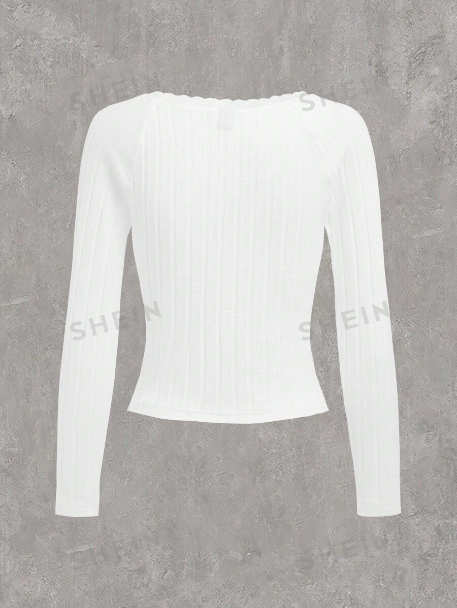 SHEIN EZwear Autumn And Winter White Lace Trim Scoop Neck Wide Pit ...